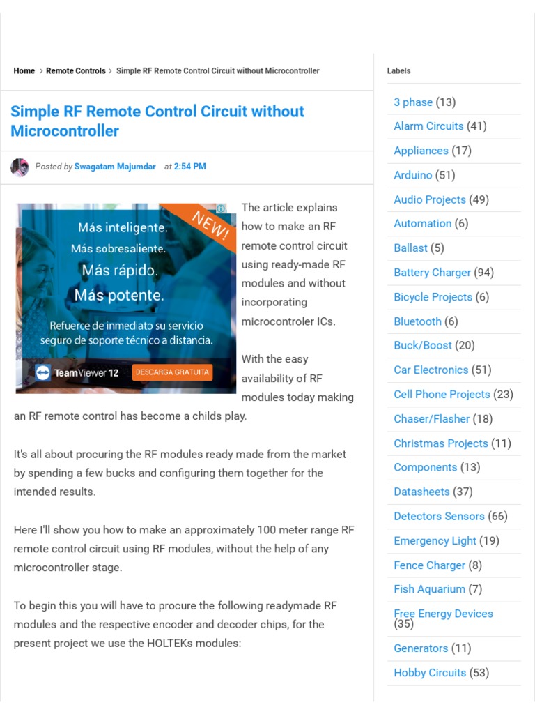 Simple RF Remote Control Circuit Without Microcontroller - Electronic ...