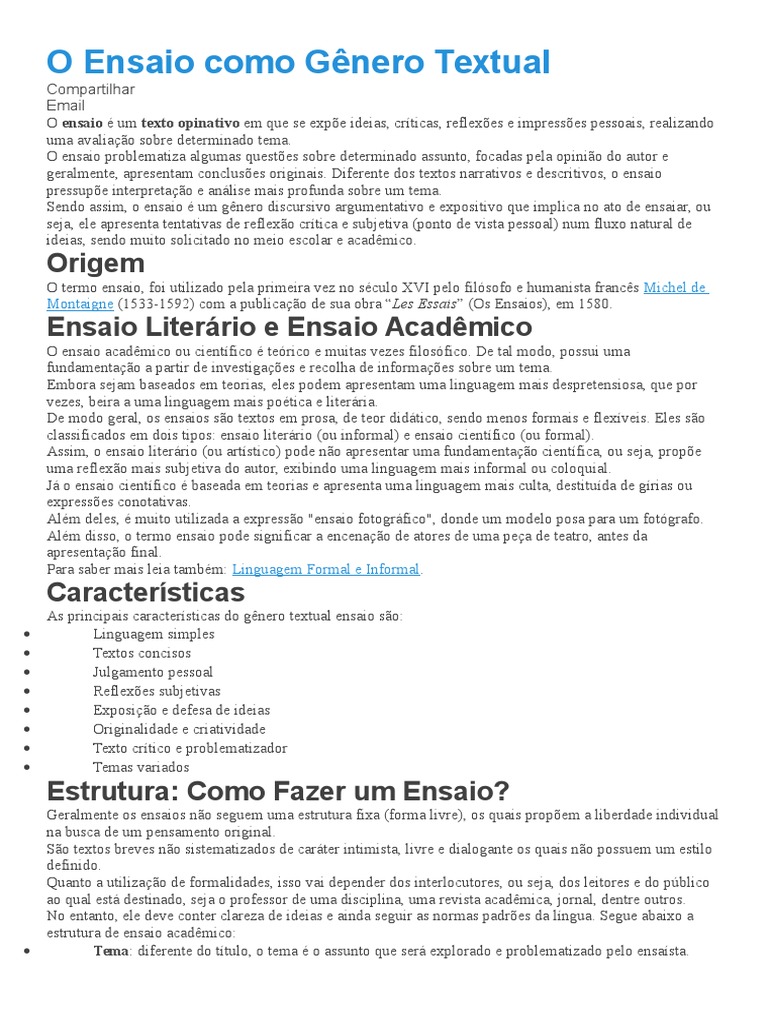 O Ensaio Como Gênero Textual | PDF | Ensaios | Science