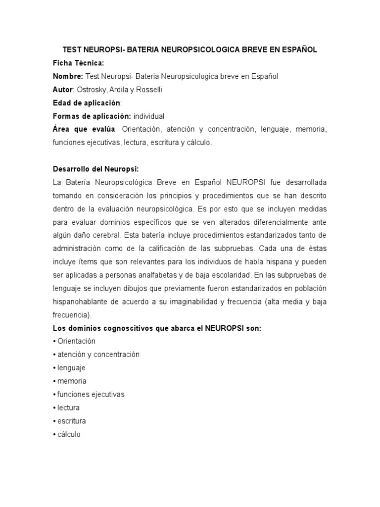 Test Neuropsi | PDF | Subjetividad | Memoria