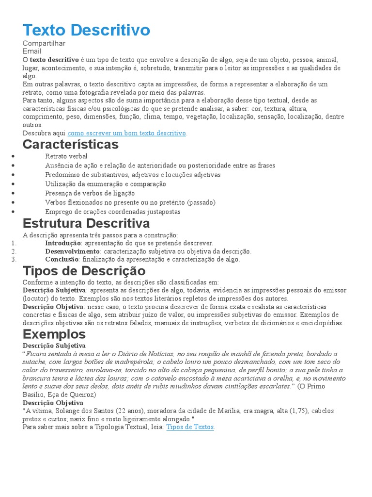 Texto Descritivo | PDF | Idiomas | Artes (geral)