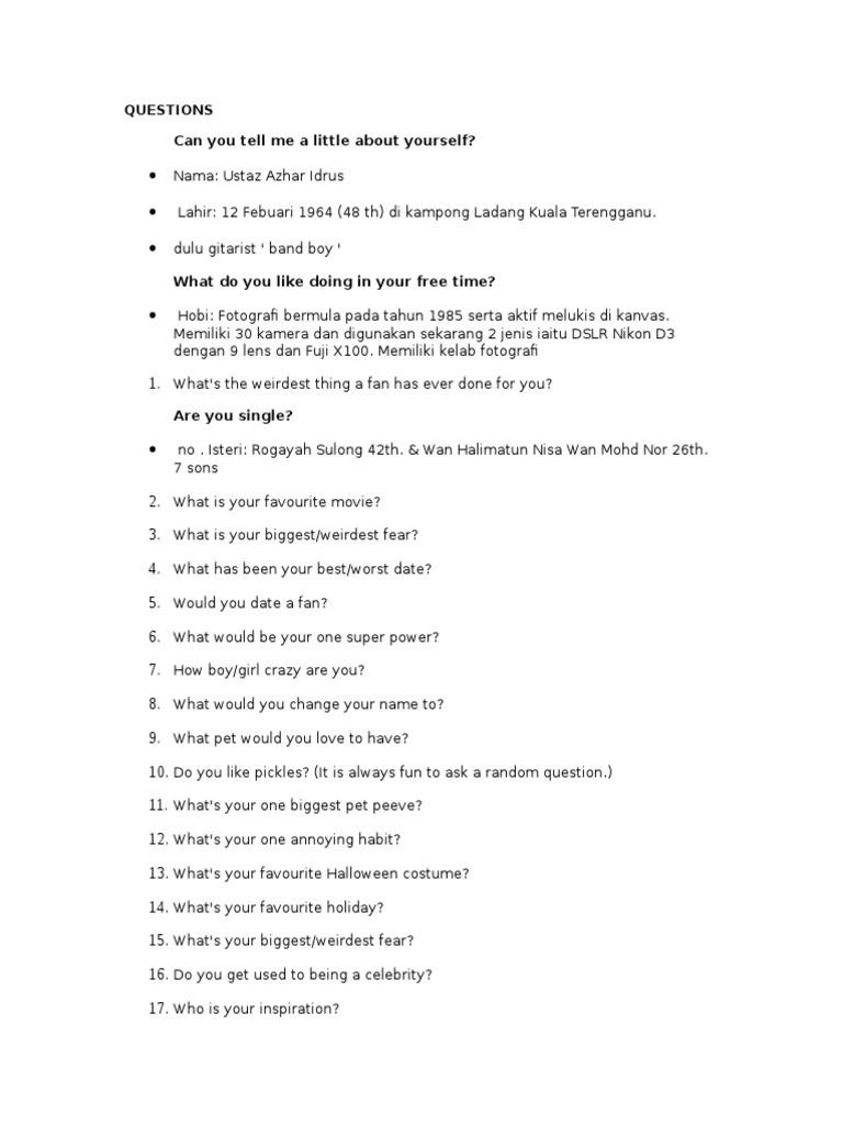 Questions Can You Tell Me A Little About Yourself? | PDF