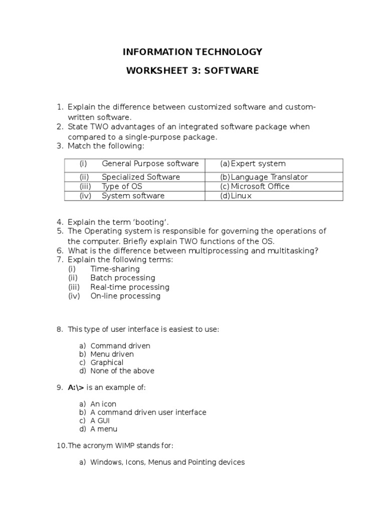 IT Software Worksheet Guide | PDF | Graphical User Interfaces | Icon ...
