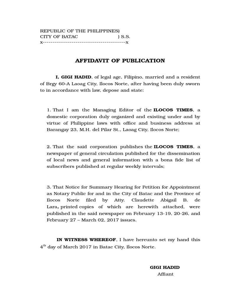 Affidavit of Publication | PDF