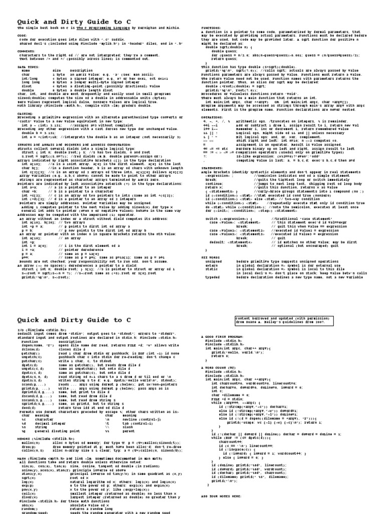 Cheatsheet C | PDF | Pointer (Computer Programming) | Array Data Type