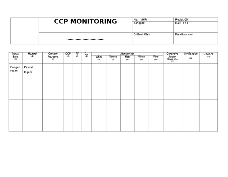 CCP Monitoring Template and Records | PDF