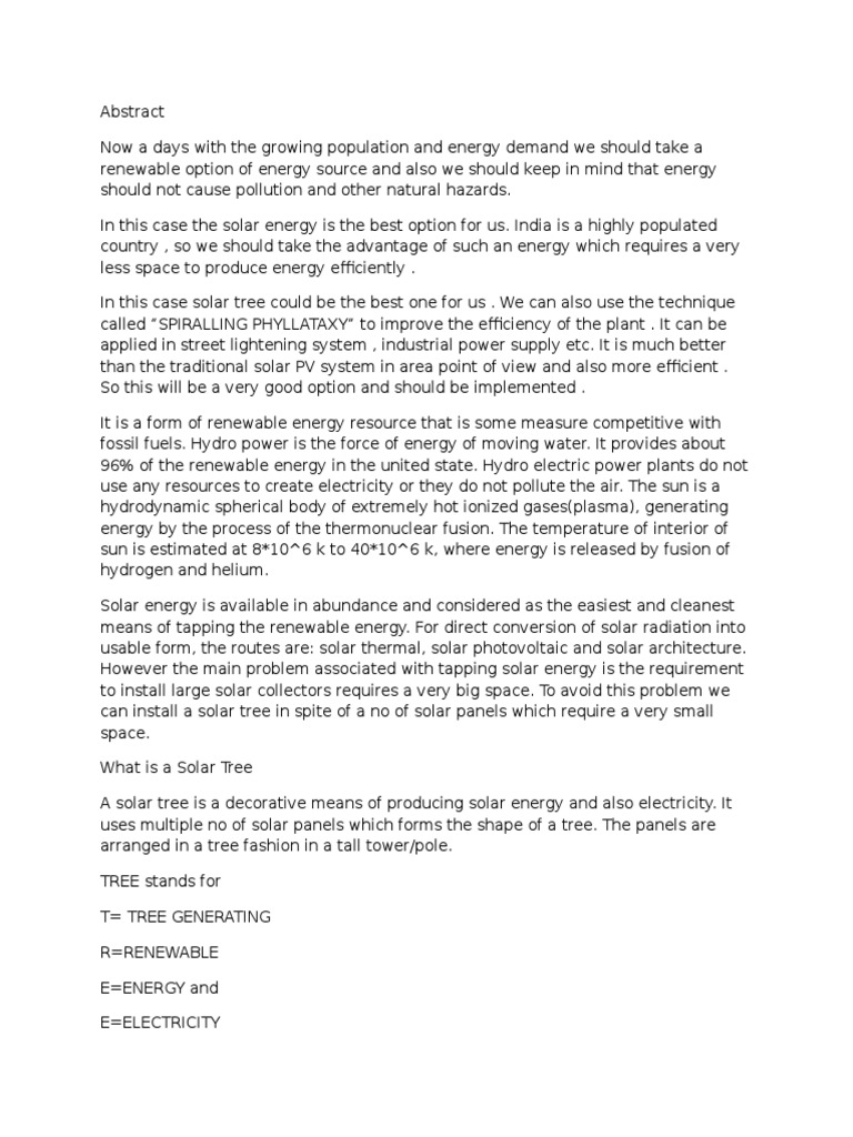 Solar Tree Abstract | PDF | Sun | Renewable Energy