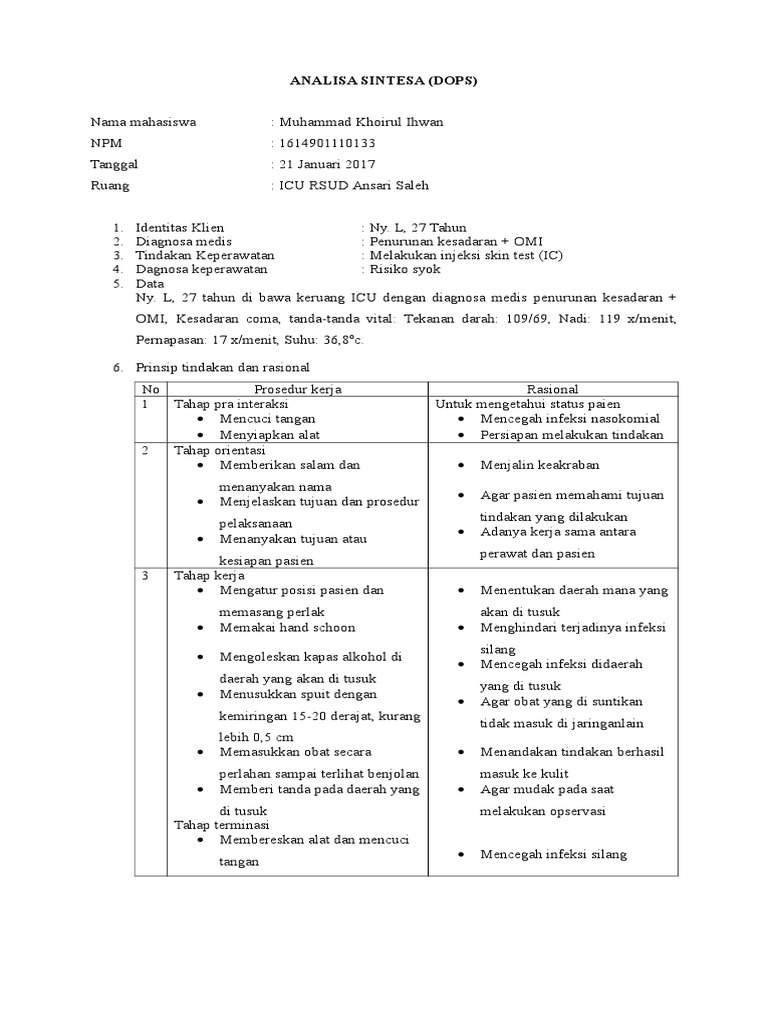 Dops Skin Test Icu | PDF