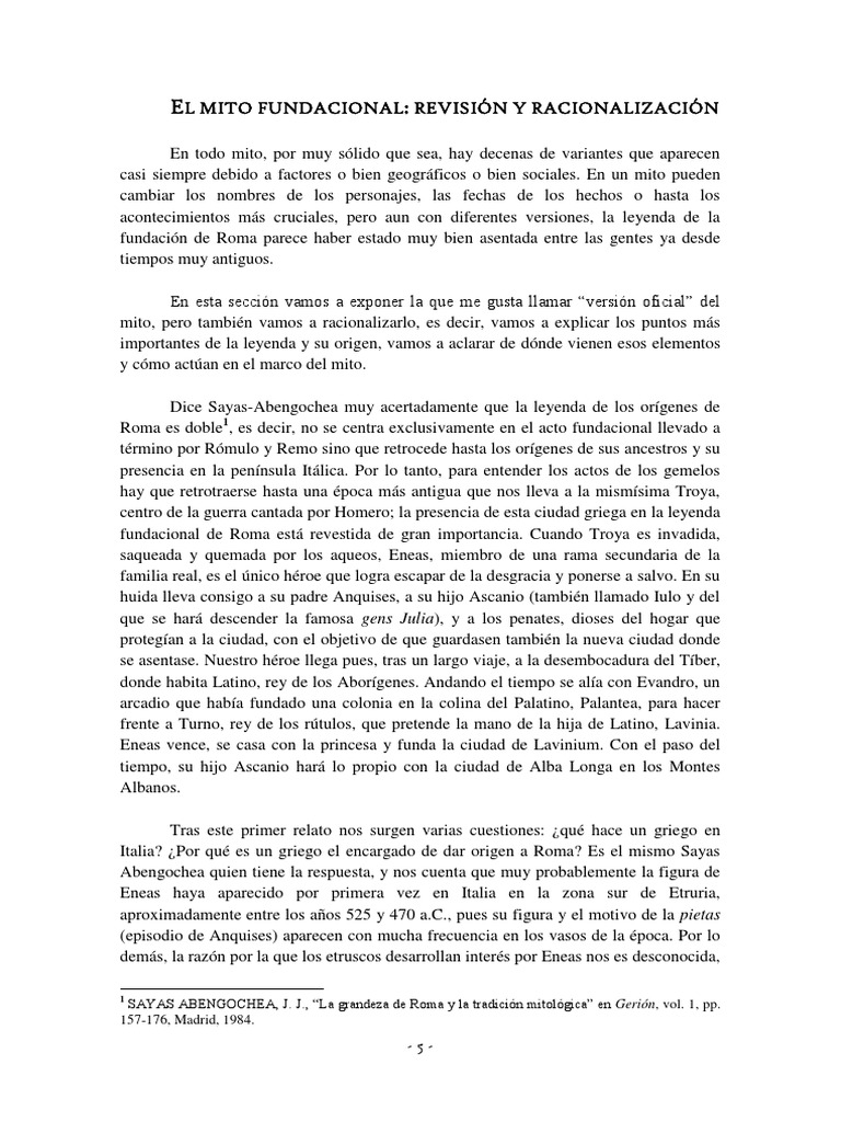 Mito e Historia en La Fundacion de Roma PDF | PDF | Romulus y Remus | Eneas