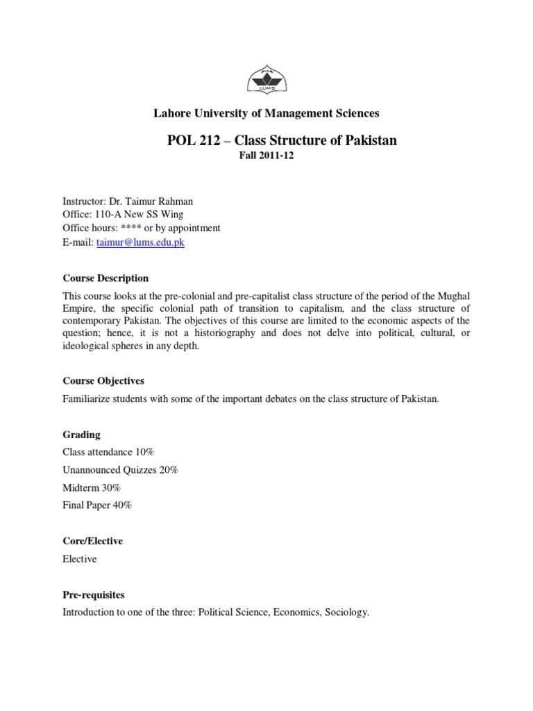 Pakistan's Class Structure Course | PDF | Pakistan | Muhammad Zia Ul Haq