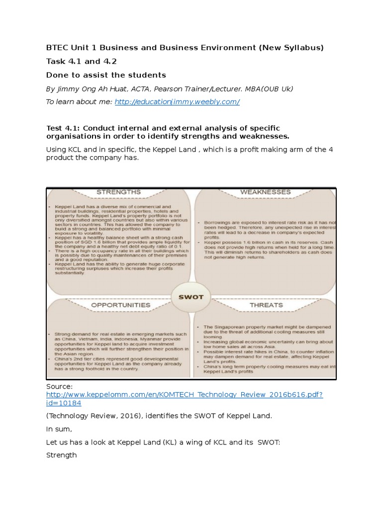 BTEC Unit 1 Sample Business and Business Environment | PDF | Swot ...