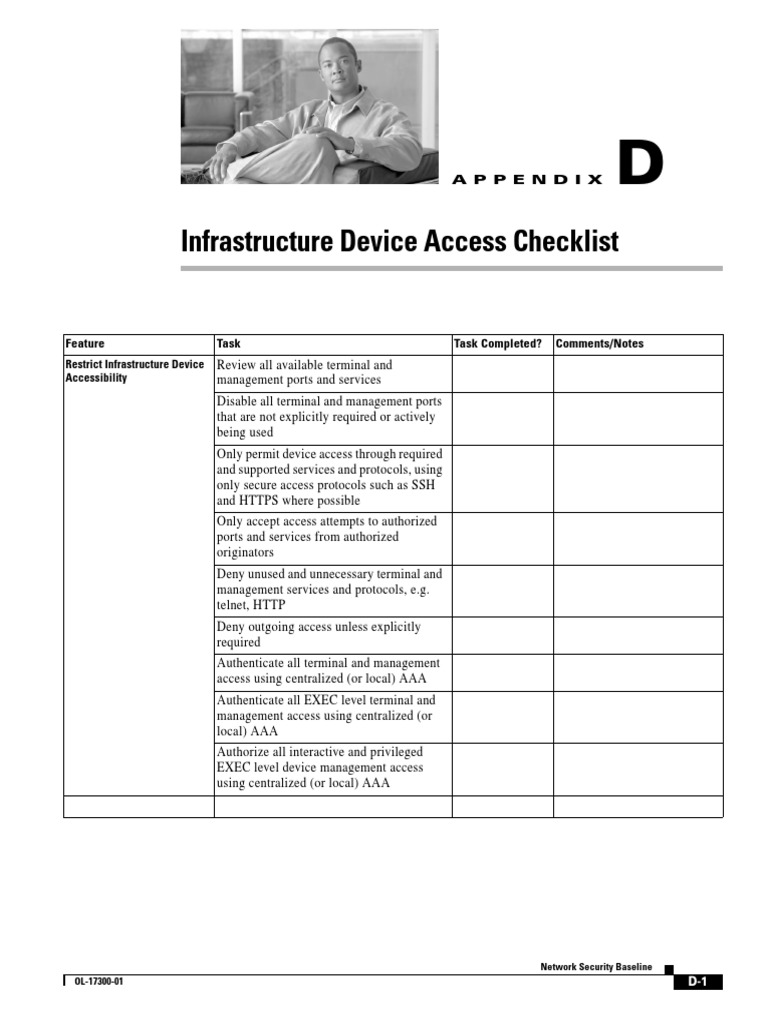 Infrastructure Device Access Checklist: Feature Task Task Completed ...