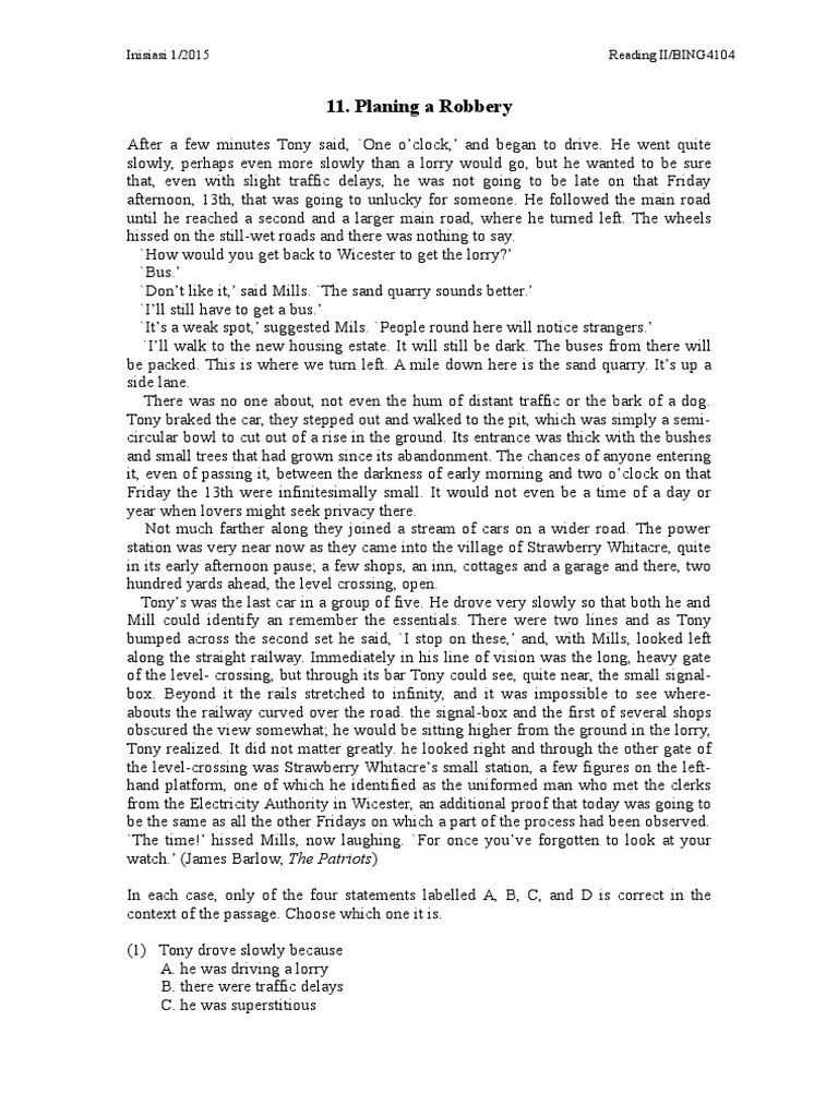 Planing A Robbery: Inisiasi 1/2015 Reading II/BING4104 | PDF | Bus ...