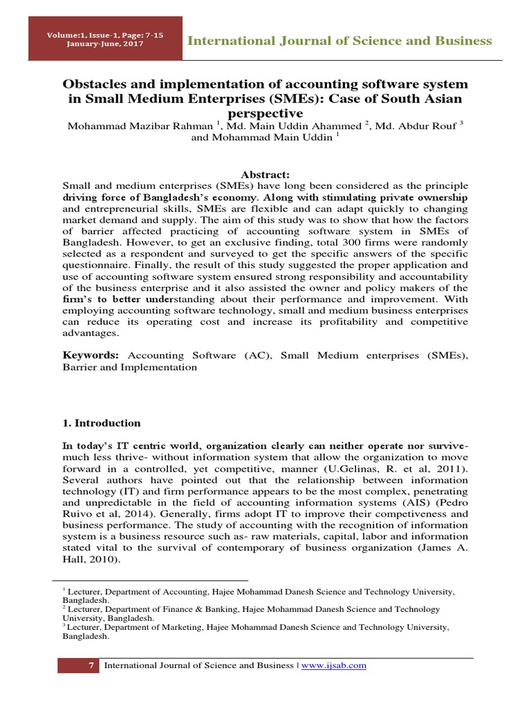 Obstacles And Implementation Of Accounting Software System In Small Medium Enterprises Smes
