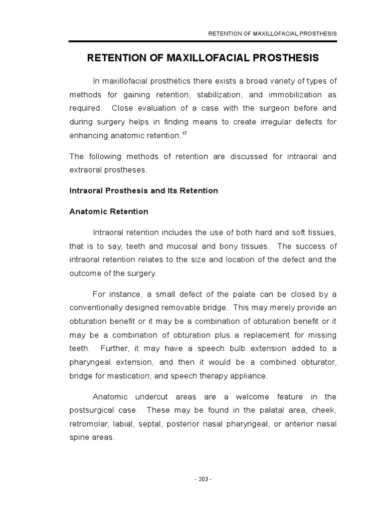Retention of Maxillofacial Prosthesis | PDF | Dentures | Prosthesis