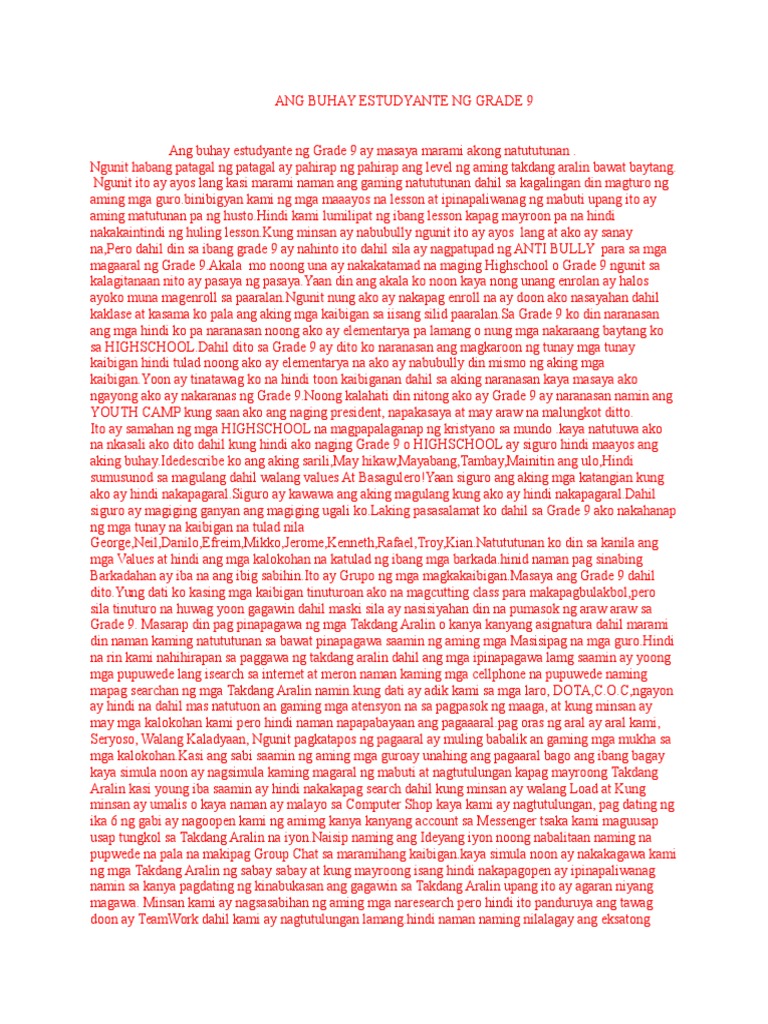 Ang Buhay Estudyante NG Grade 9 | PDF