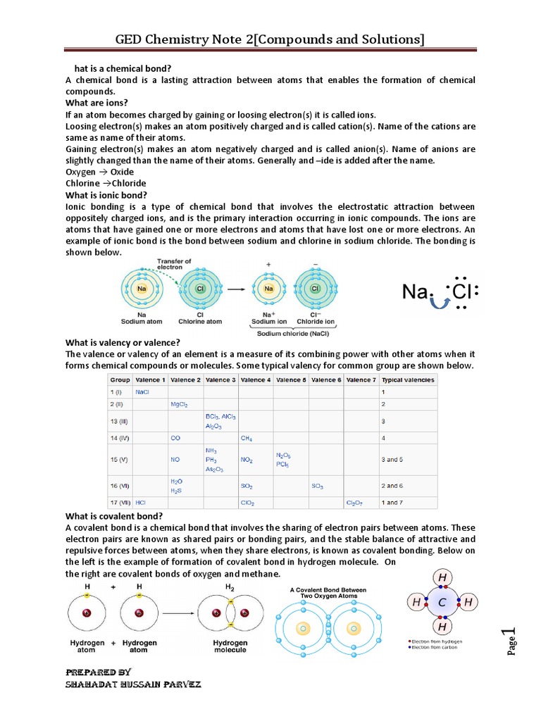 GED Chemistry Note2 (Compounds and Solutions) | PDF | Chemical Bond | Ion