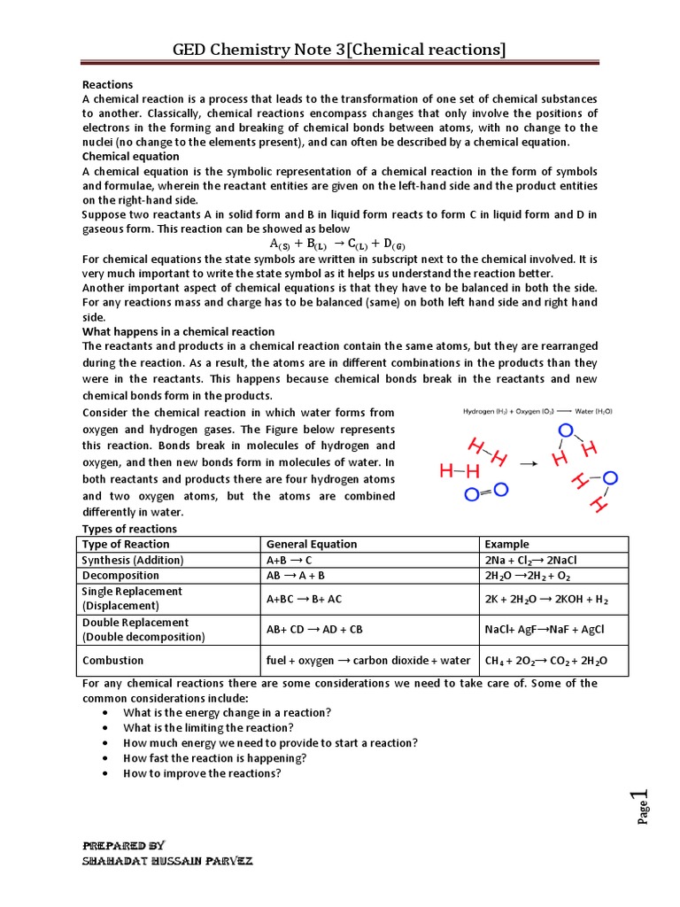 GED Chemistry Note3 (Chemical Reactions) | PDF | Acid | Chemical Reactions