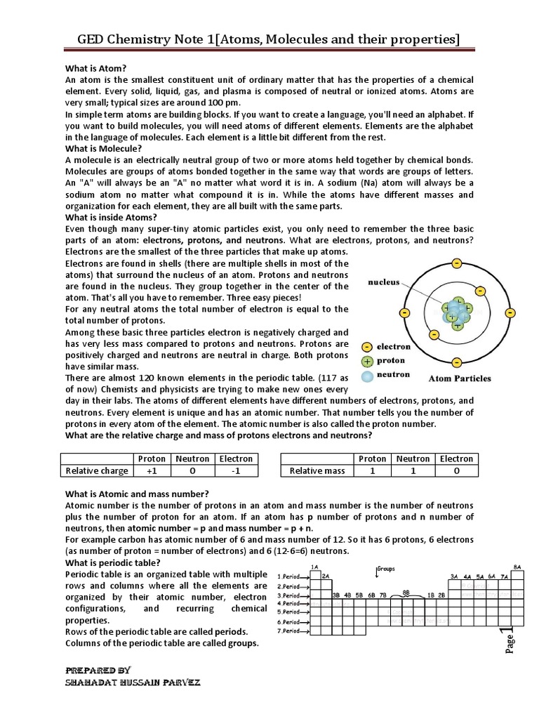 GED Chemistry Note1 (Atoms, Molecules and Their Properties) | PDF ...