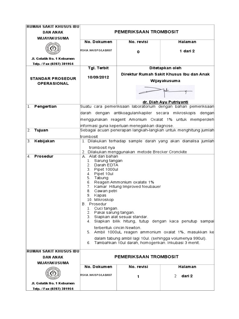 Pemeriksaan Trombosit | PDF