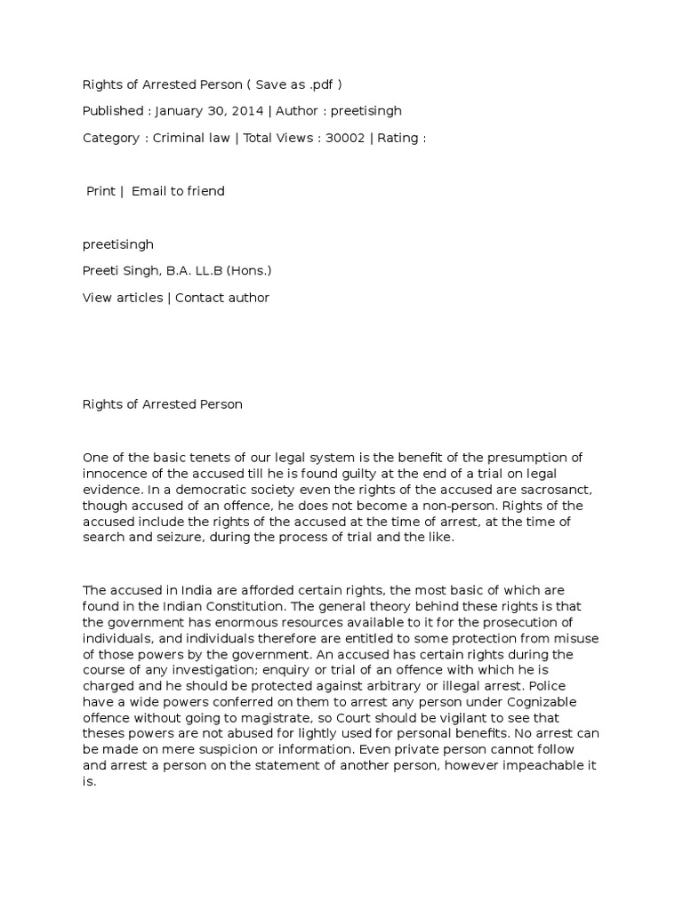 Rights of Arrested Person | PDF | Arrest | Right To Silence