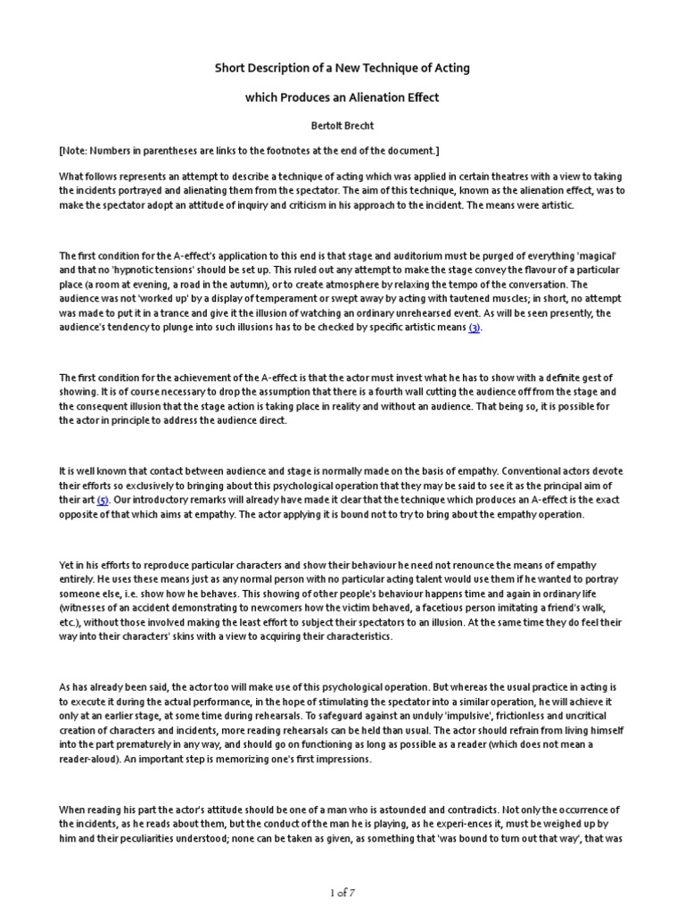 Brecht-'A New Technique of Acting Which Produces An Alienation Effect ...