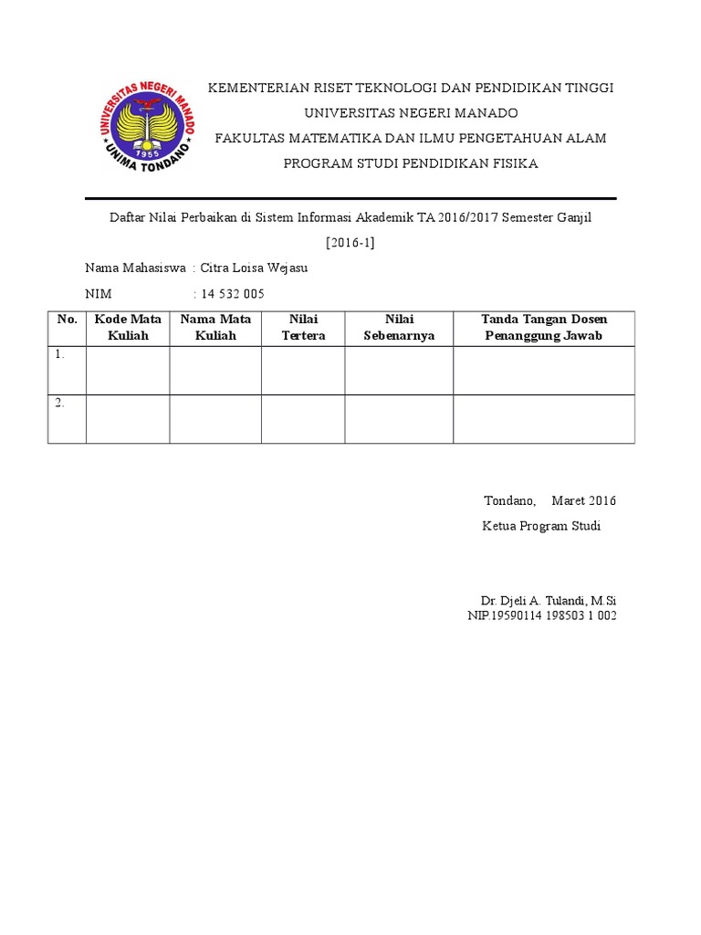 Format Perbaikan Nilai | PDF