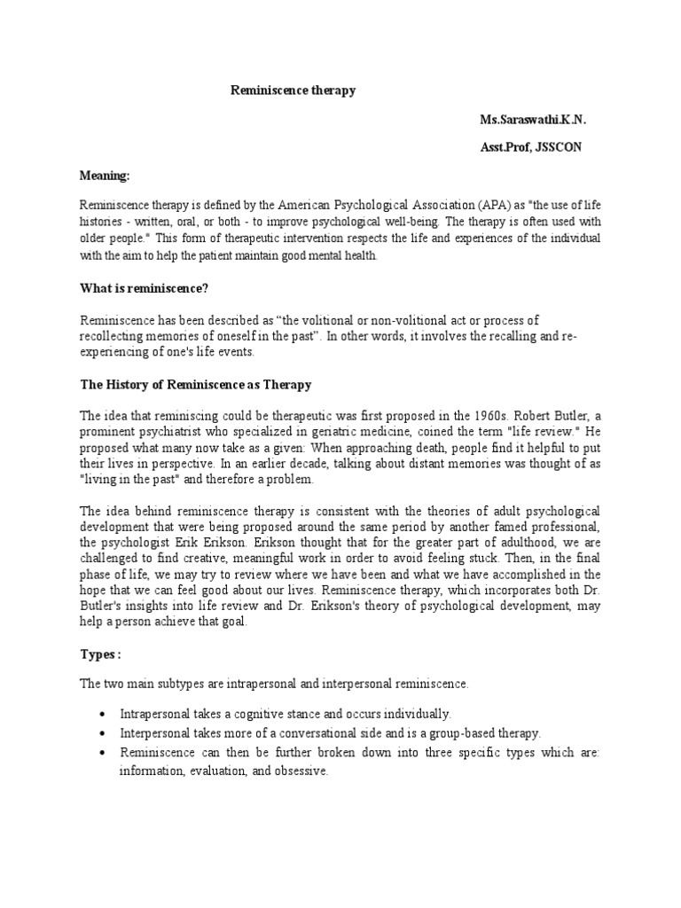 Reminiscence Therapy 2 | Positive Psychology | Psychotherapy