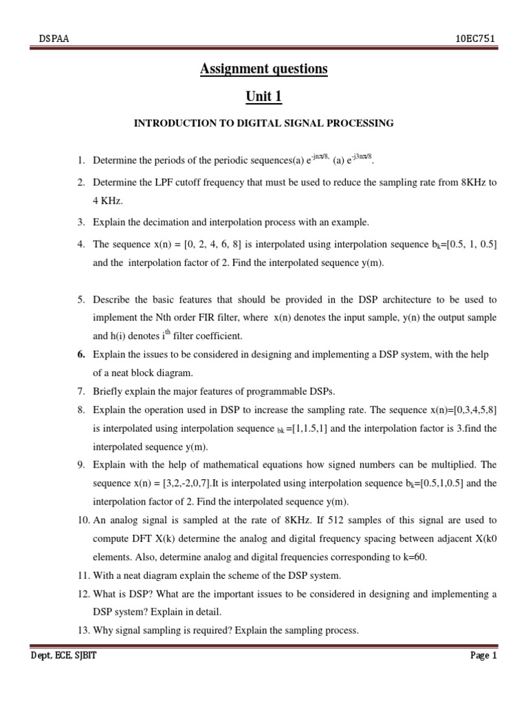 Ece-Vii-dsp Algorithms & Architecture (10ec751) - Assignment | PDF | Digital Signal Processing ...