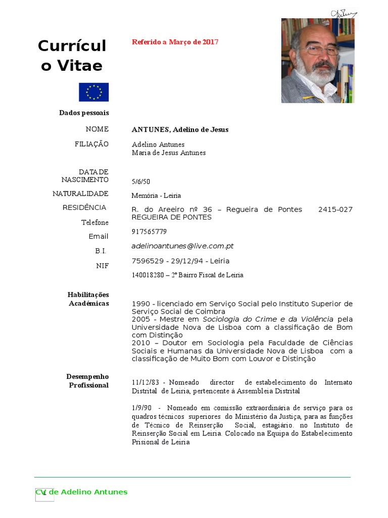Currículo Vitae Modelo Europeu | PDF | Lisboa | Pós-graduação