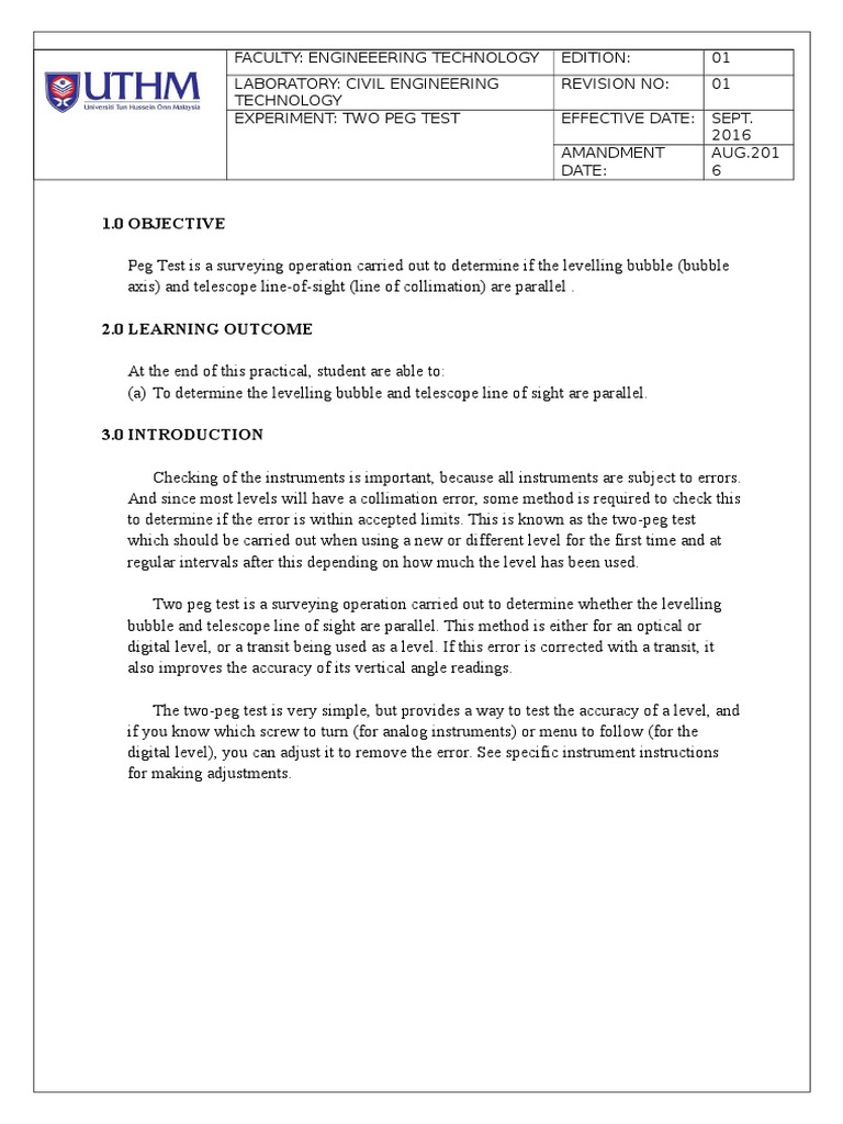 Two Peg Test 1.1 | PDF | Surveying | Scientific Observation