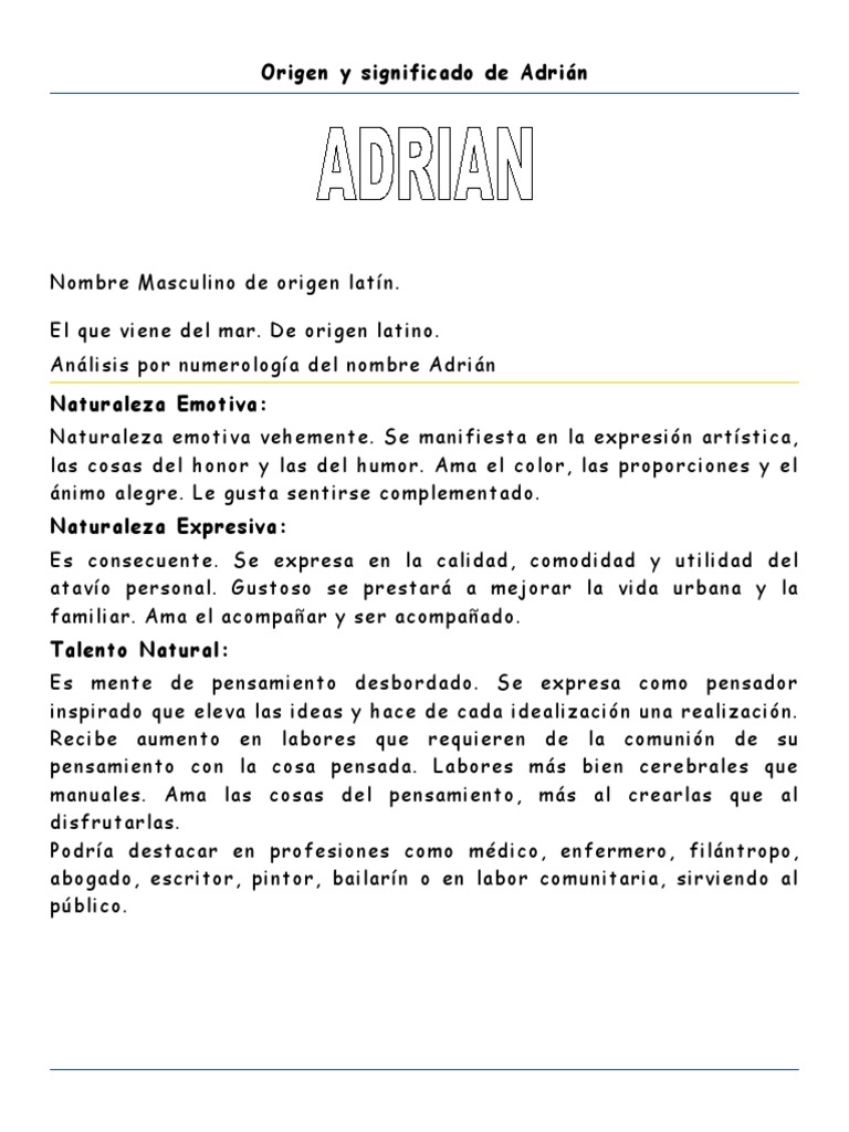 Origen y significado del nombre Adrián | PDF | Trabajo Social | Dios