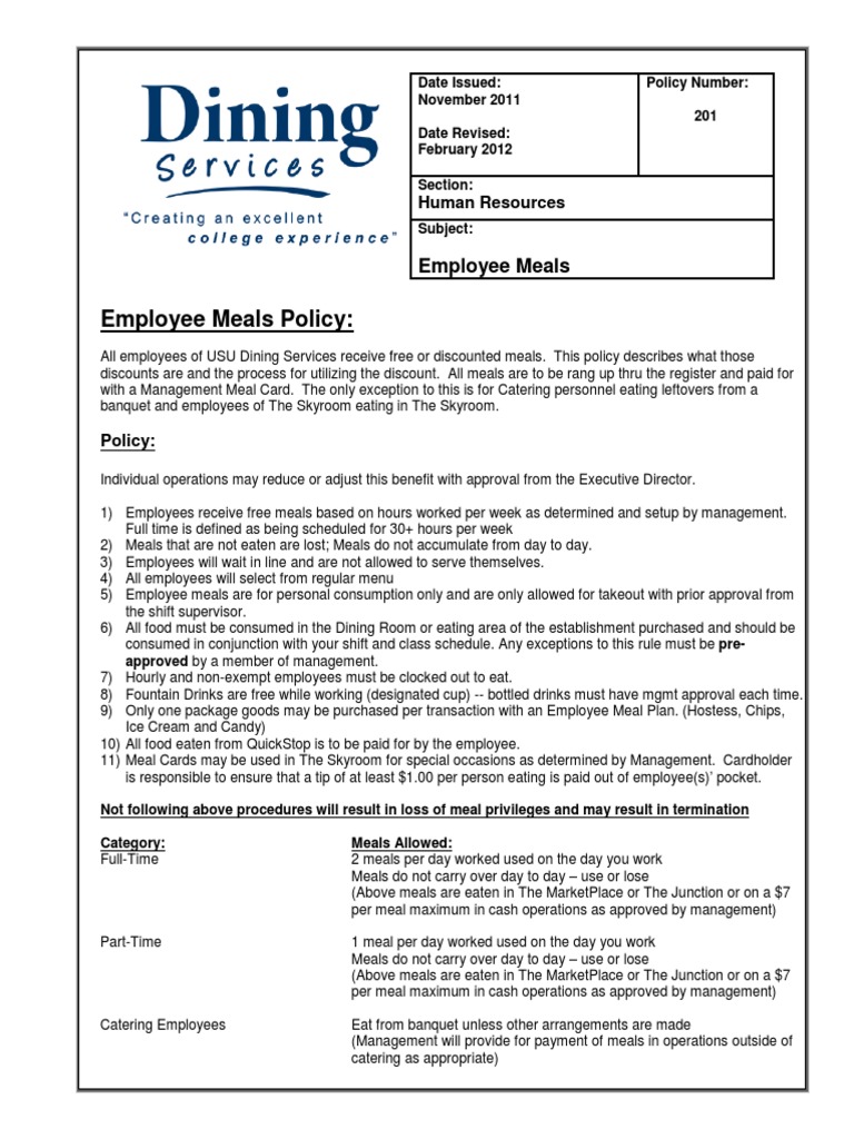 A Comprehensive Policy on Employee Meal Benefits: Defining Discounts ...