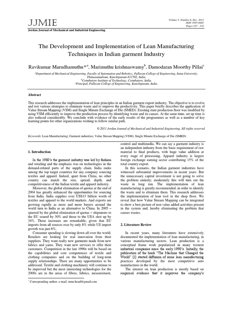 The Development and Implementation of Lean Manufacturing Techniques in ...