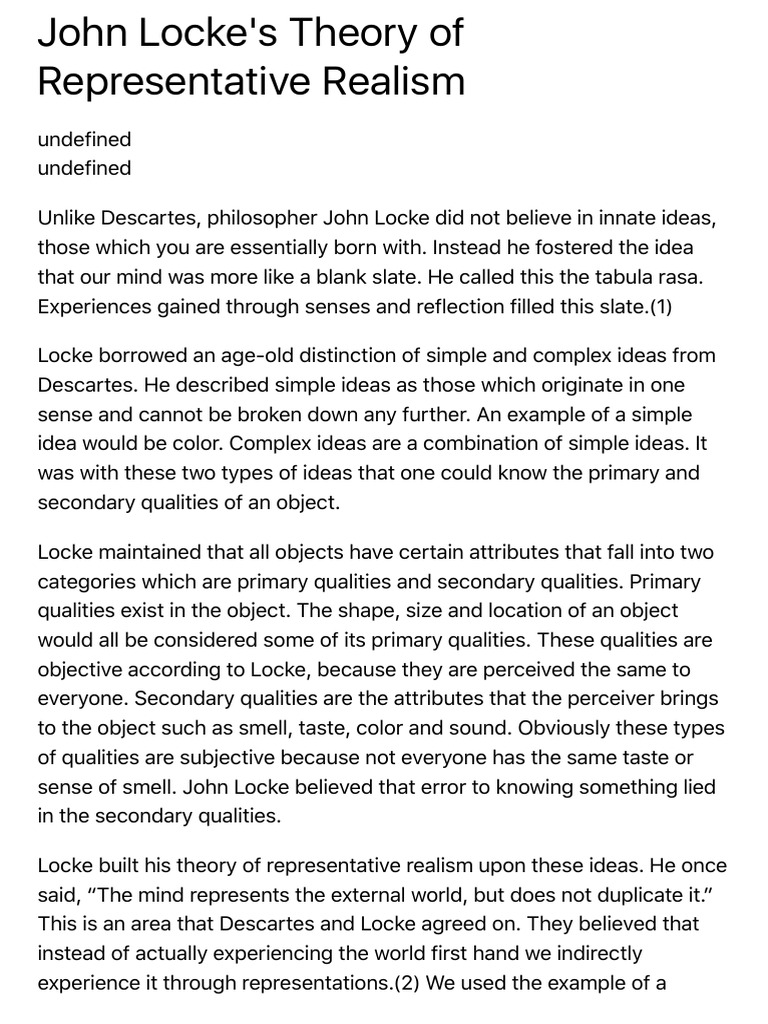 John Locke's Theory of Representative Realism | PDF | Idea | John Locke
