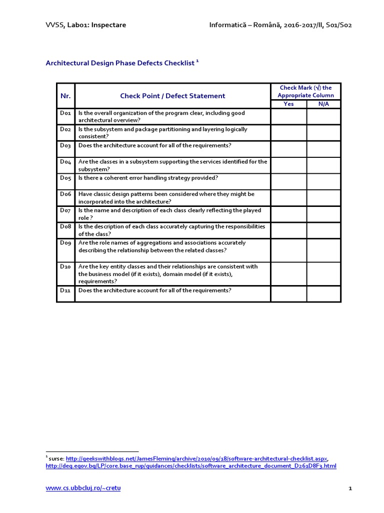 Architectural Design Phase Defects Checklist | PDF