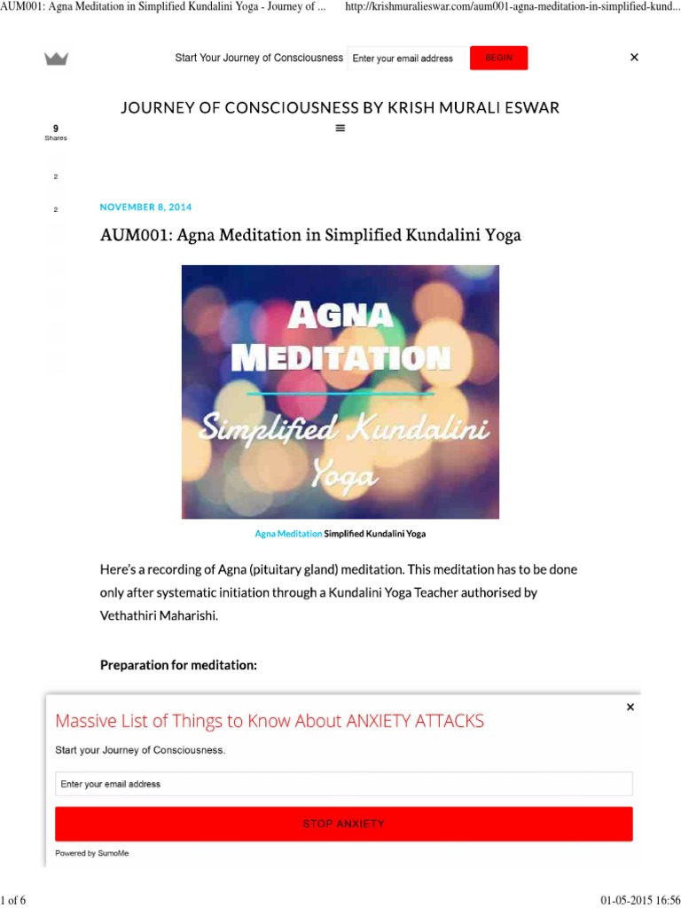 AUM001 - Agna Meditation in Simplified Kundalini Yoga - Journey of Consciousness by Krish Murali ...
