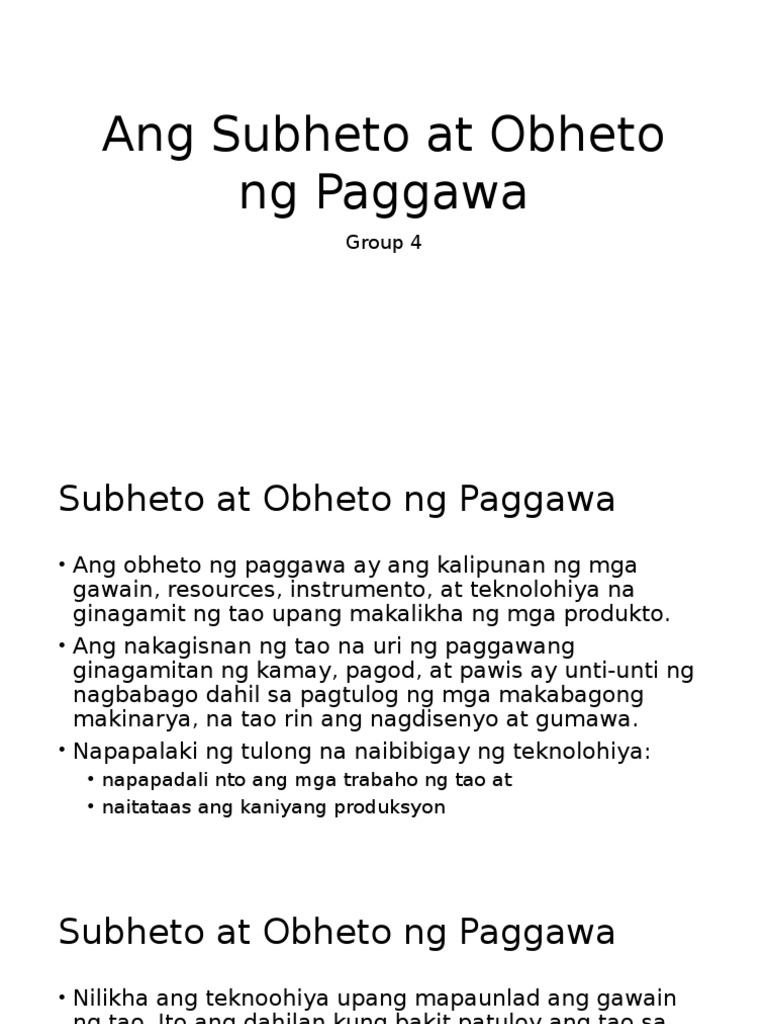 Ang Subheto at Obheto NG Paggawa | PDF
