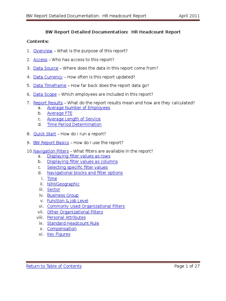 HR Headcount Report Overview | PDF | Production Function | Employment