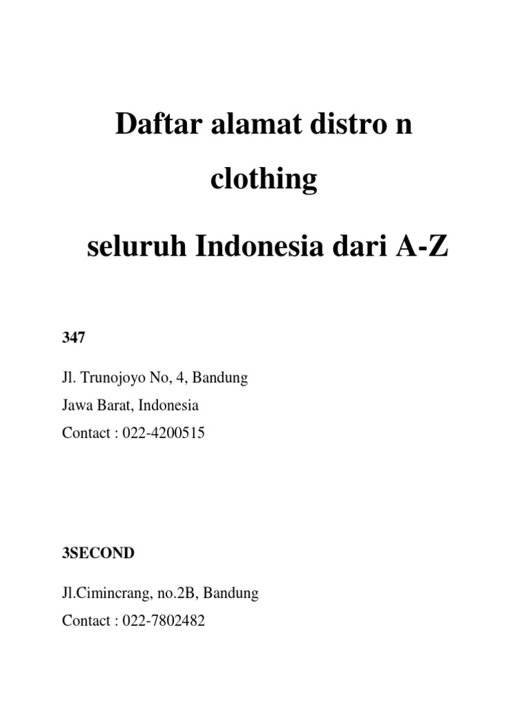 Indonesian Distro Addresses A-Z | PDF