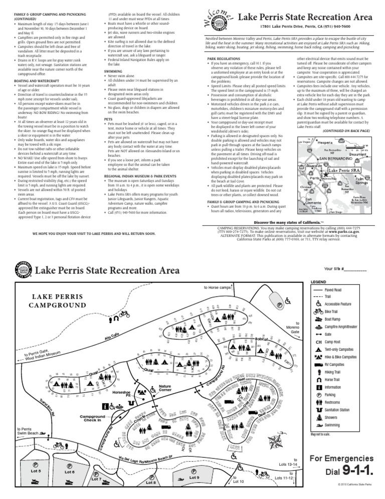 Lake Perris State Recreaion Area Campground Map | Camping | Campsite