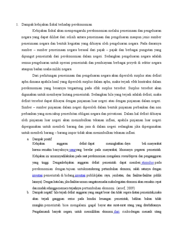 Dampak Kebijakan Fiskal dan Moneter | PDF | Pengelolaan Keuangan & Uang ...
