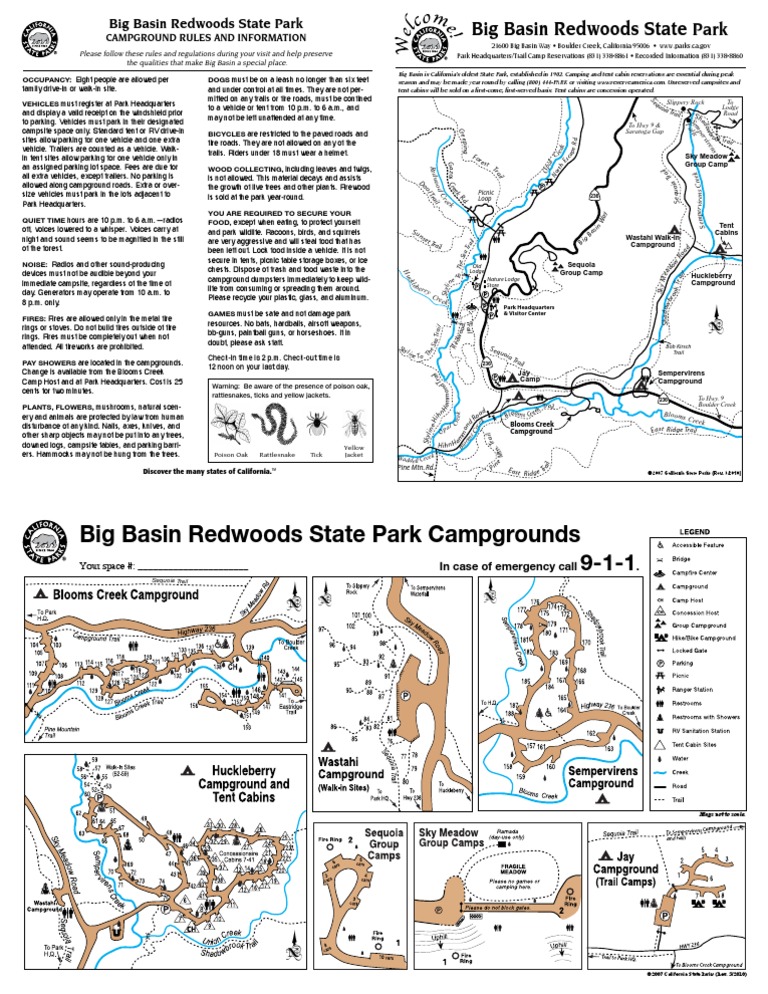 Big Basin Redwoods State Park Campground Map | Campsite | Camping