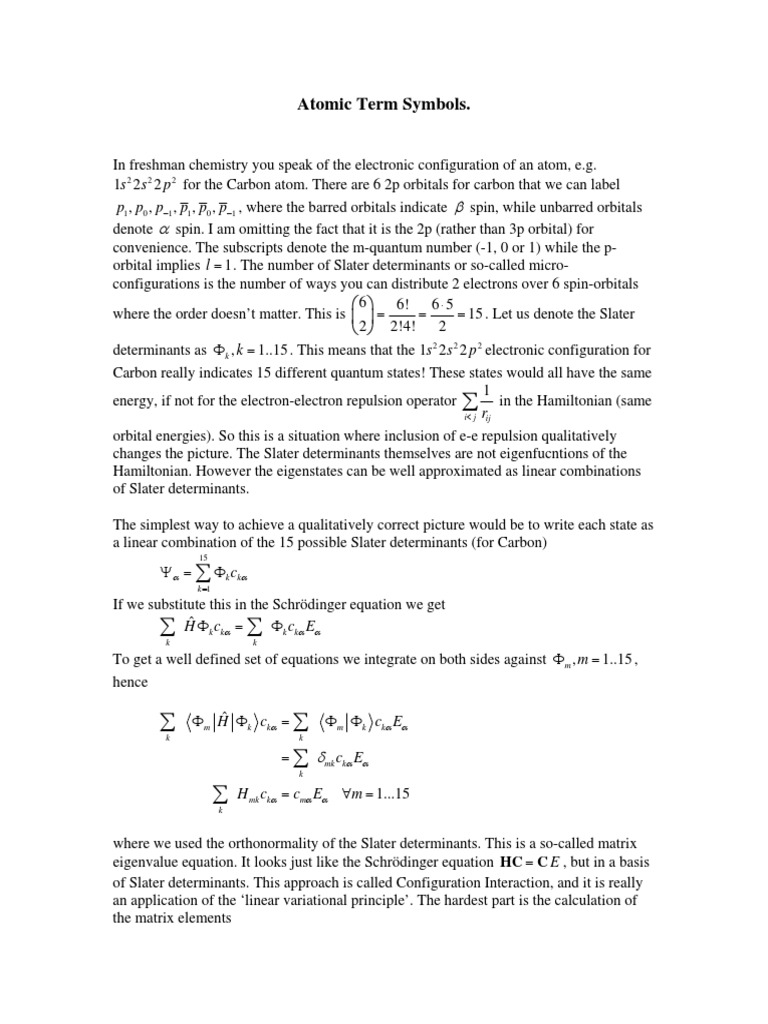 Atomic Term Symbols | PDF | Atomic Orbital | Electron Configuration