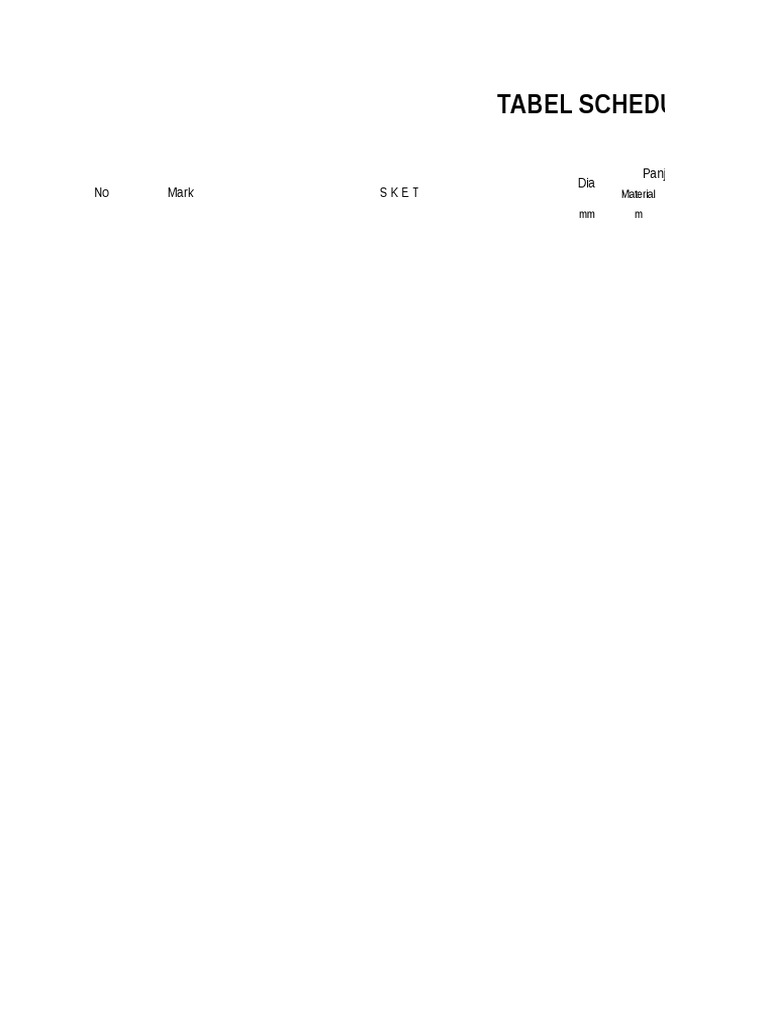Tabel Schedule Pembesian: No Mark Sket Dia Panjang | PDF