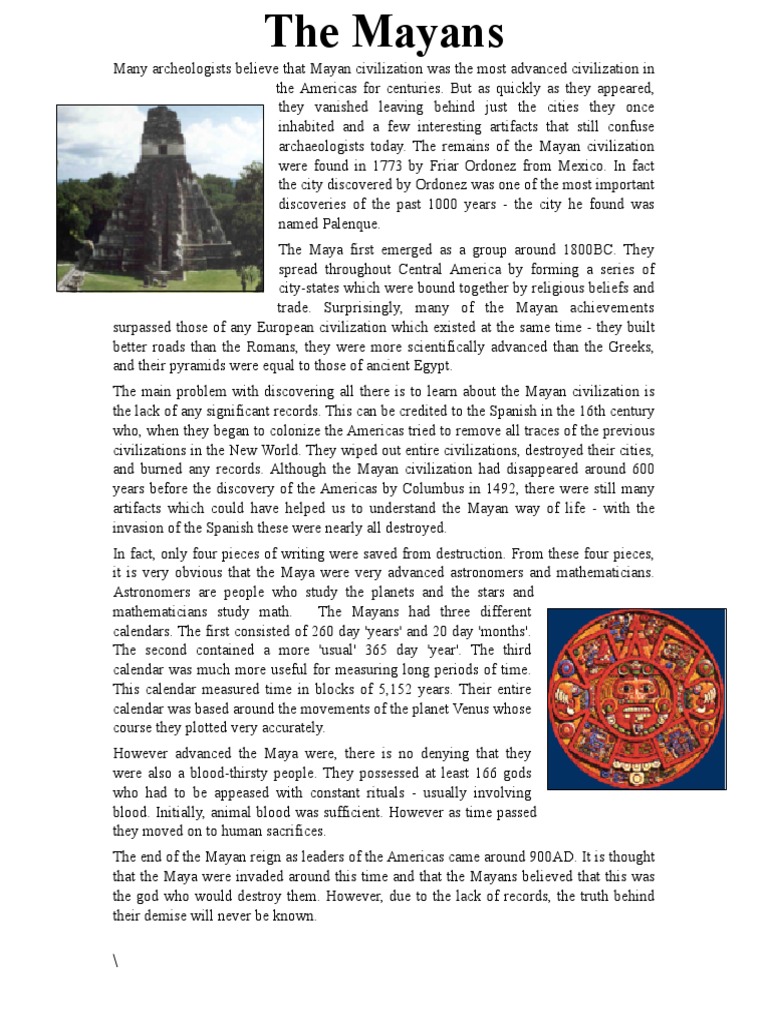 The Mayans Reading | PDF | Maya Civilization | Cultural Anthropology