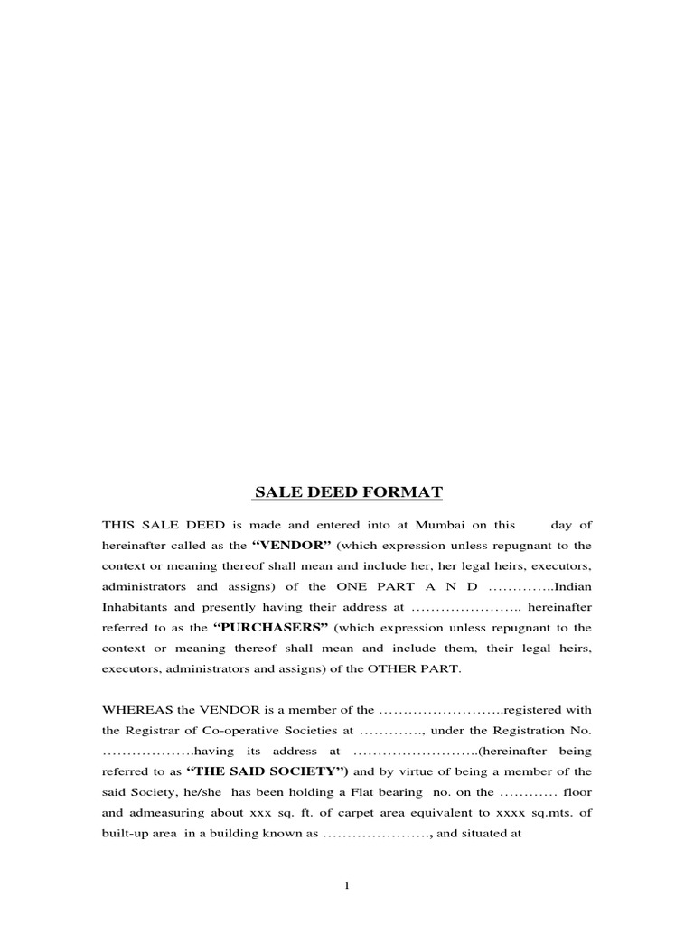 Sale Deed Format Residentialapartment | PDF | Mortgage Law | Deed