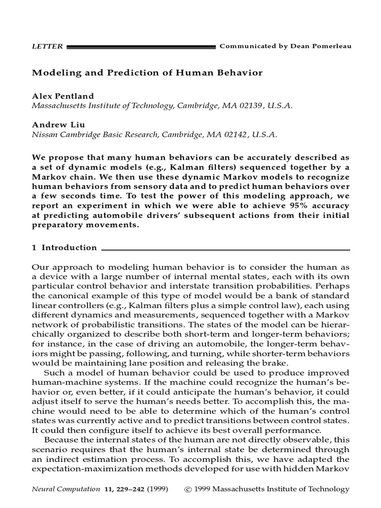 Modeling and Prediction of Human Behavior: Massachusetts Institute of ...