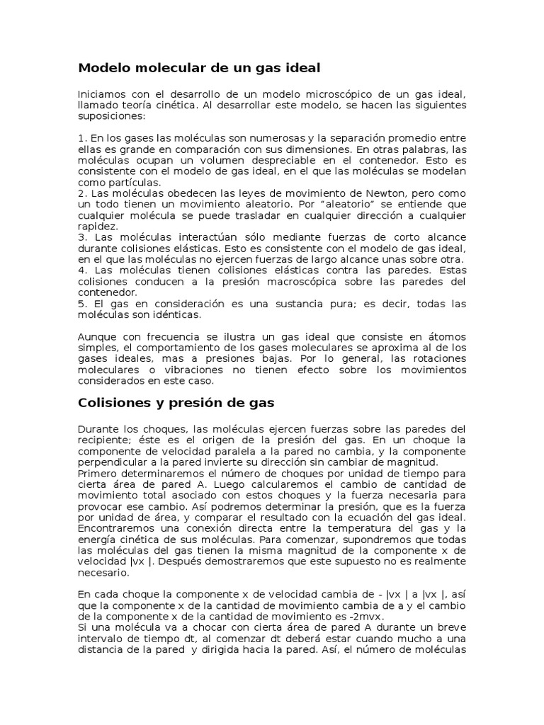 Modelo Molecular de Un Gas Ideal | PDF | Gases | Presión