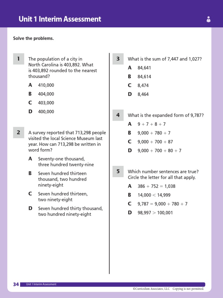 Math 4 Unit 1 Unit 1 Interim Assessment and Practice Resources | PDF ...