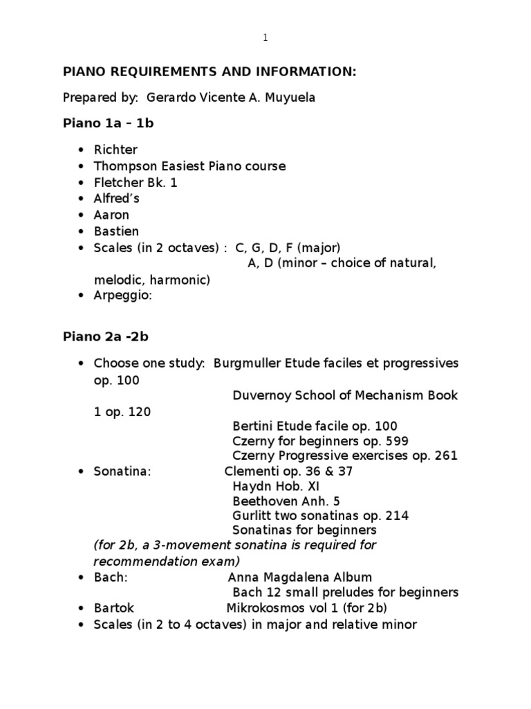 Piano Requirements and Information | PDF | Classicism | Classical Music